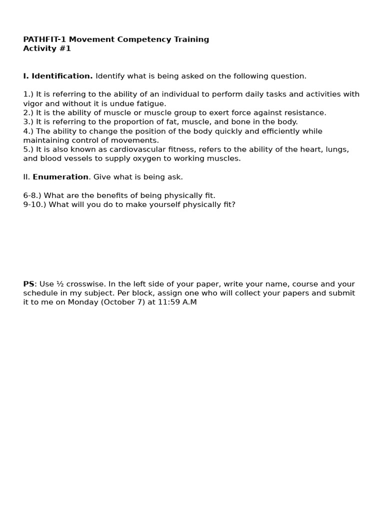 PATHFIT 1 Activity | PDF