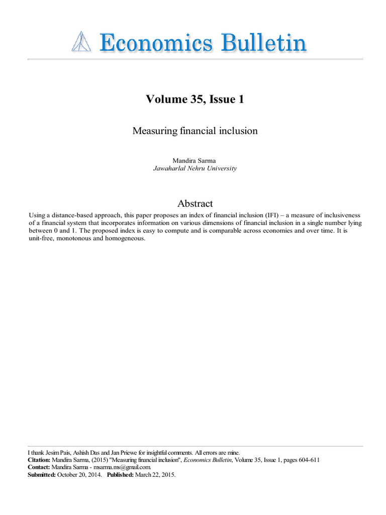 Measuring Financial Inclusion-Sarma | PDF