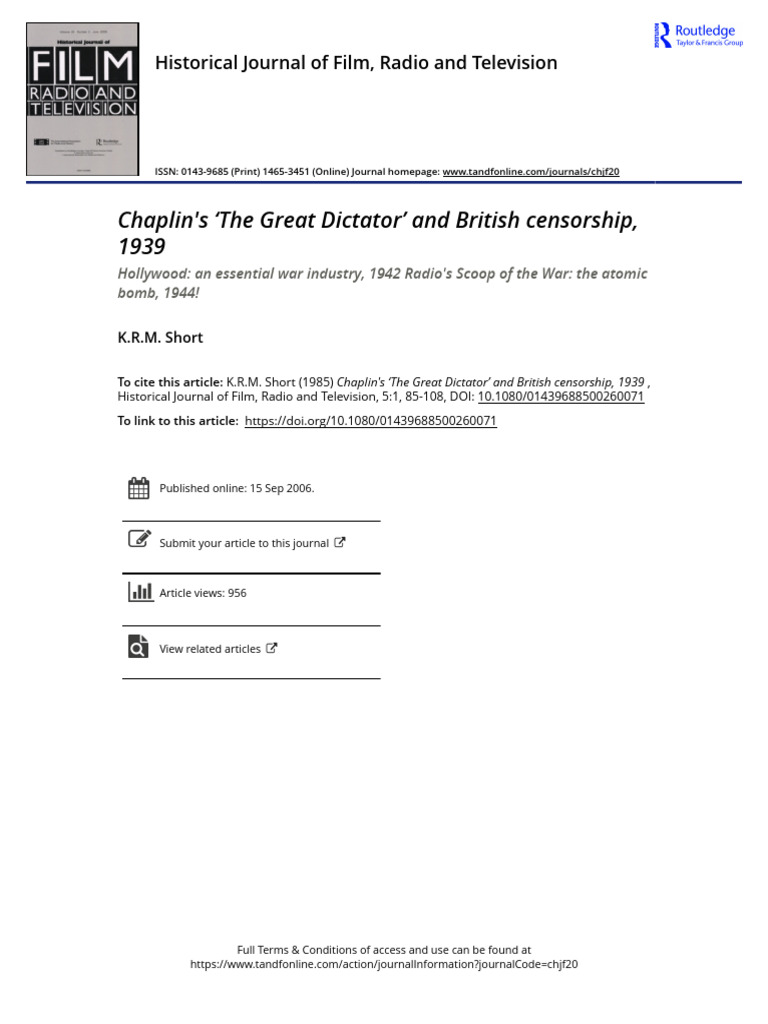 02 - Chaplin - S - The Great Dictator - and British Censorship - 1939 | PDF