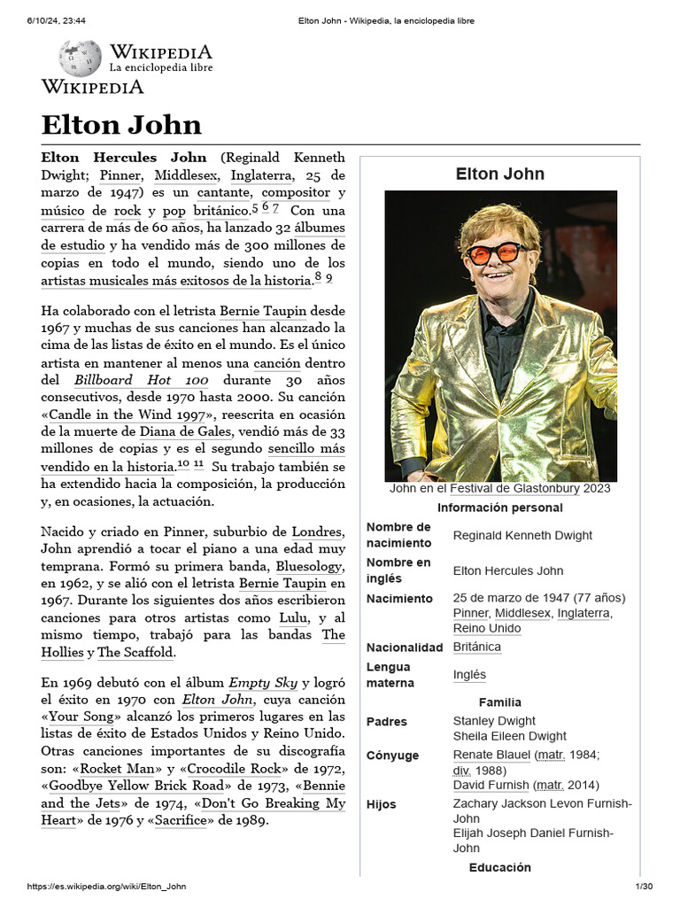 Elton John - Wikipedia, la enciclopedia libre | PDF