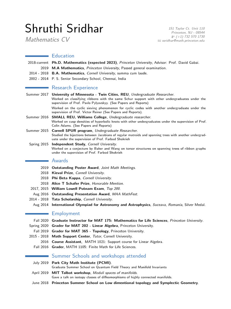 Mathematics CV | PDF