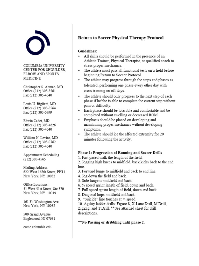 Return To Soccer Physical Therapy Protocol | PDF