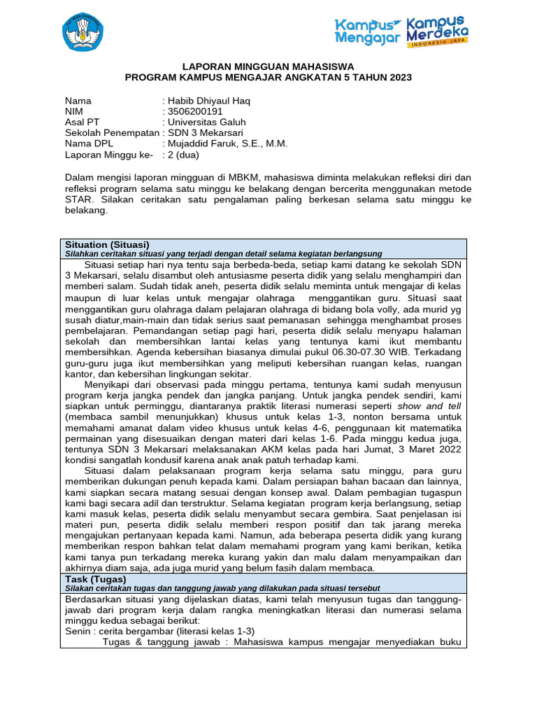 Laporan Minggu 2-Habib Dhiyaul Haq | PDF