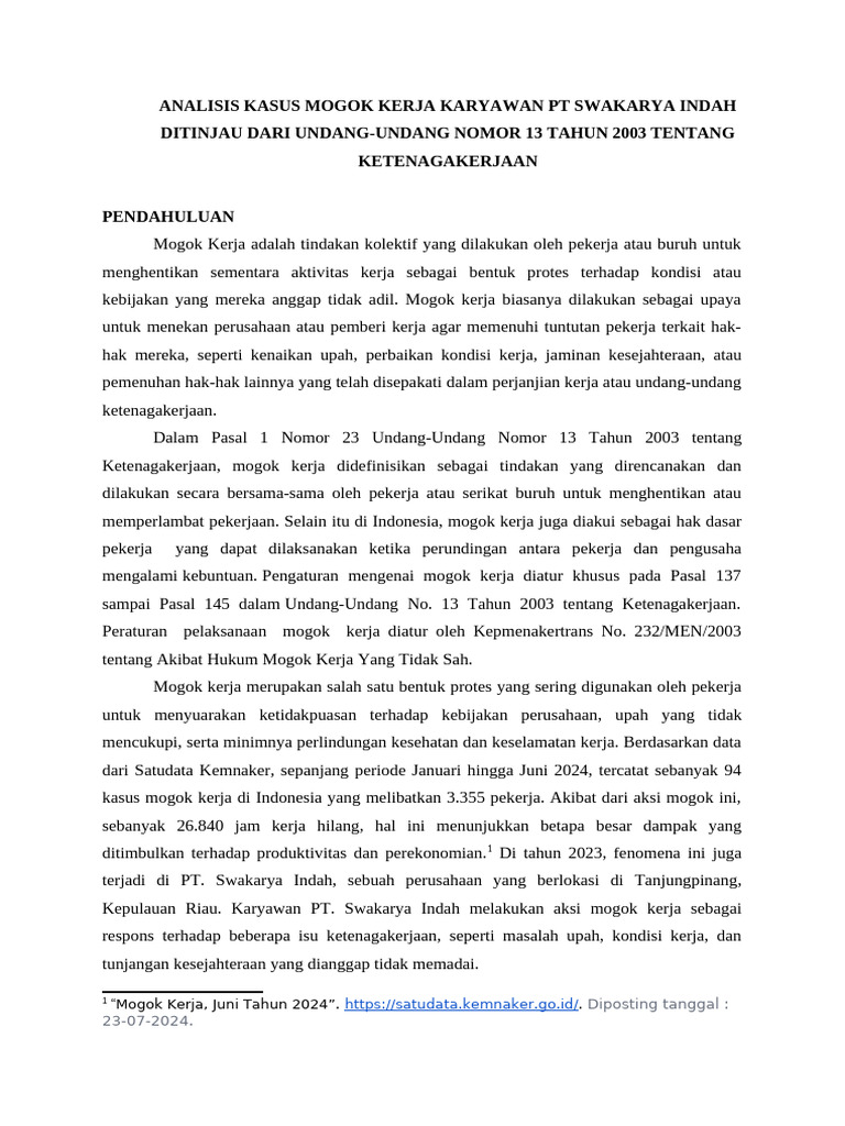 Essay Mogok Kerja Kelompok 4 + Guide Untuk Slide | PDF