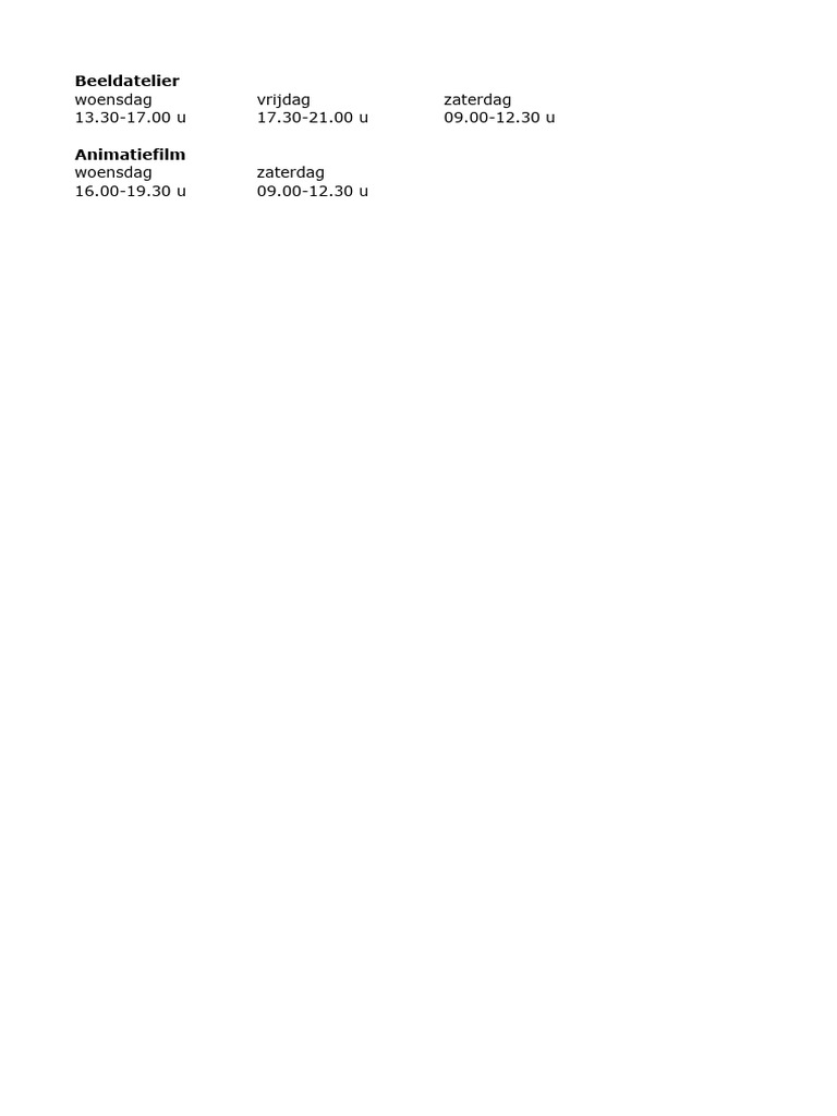 Lessenrooster Beeldatelier 12 17 Jaar 2024 2025 | PDF