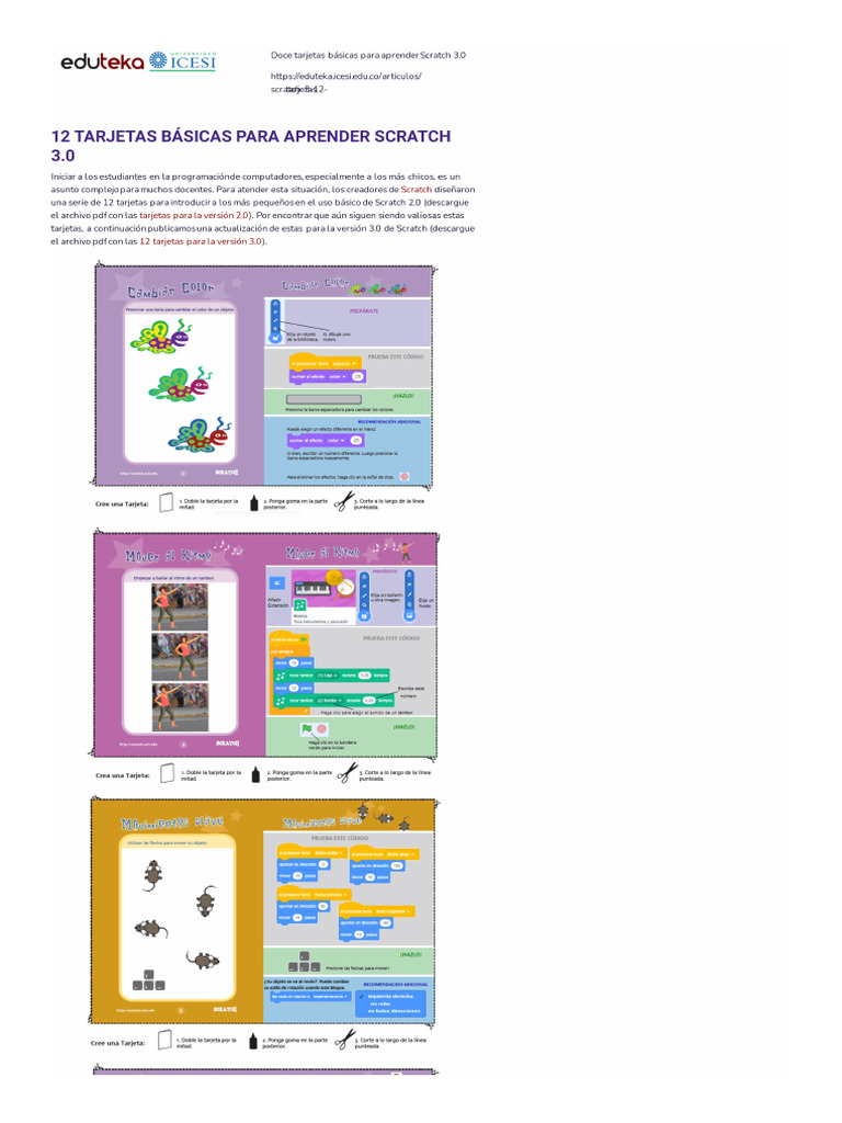 Doce tarjetas básicas para aprender Scratch 3.0 | PDF