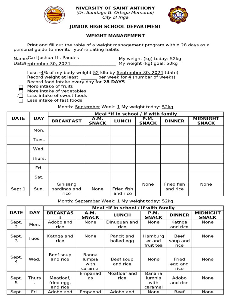 My Weight Management Journal-Template | PDF