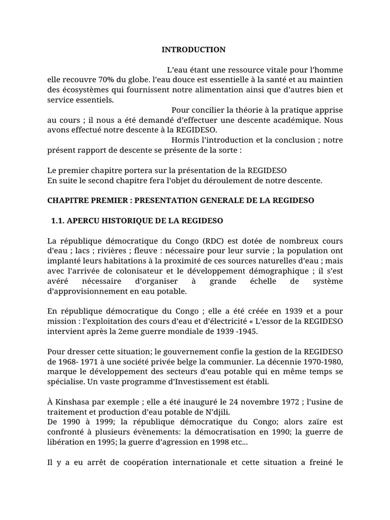 Rapport de La REGIDESO PDF | PDF