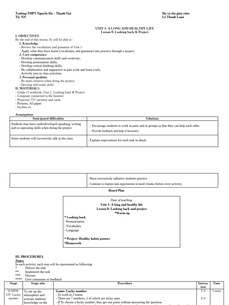 Lesson 8 - Looking Back and Project - U2 | PDF