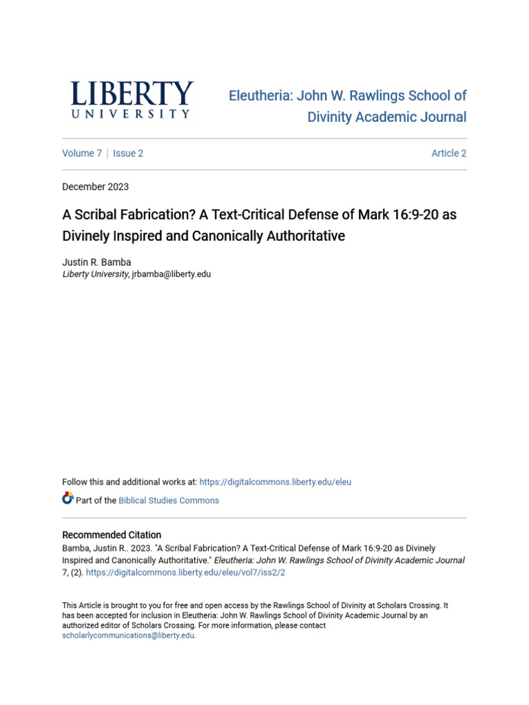 A Scribal Fabrication - A Text-Critical Defense of Mark 16 - 9-20 | PDF ...
