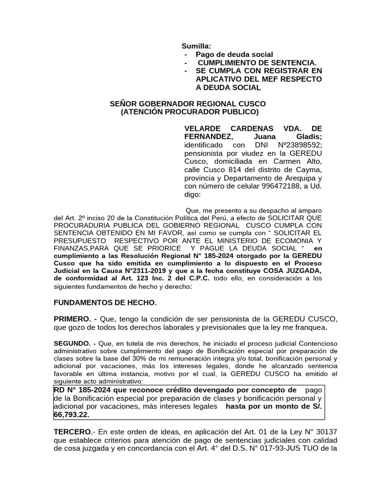 Carata Al Gore Juana Velarde | PDF