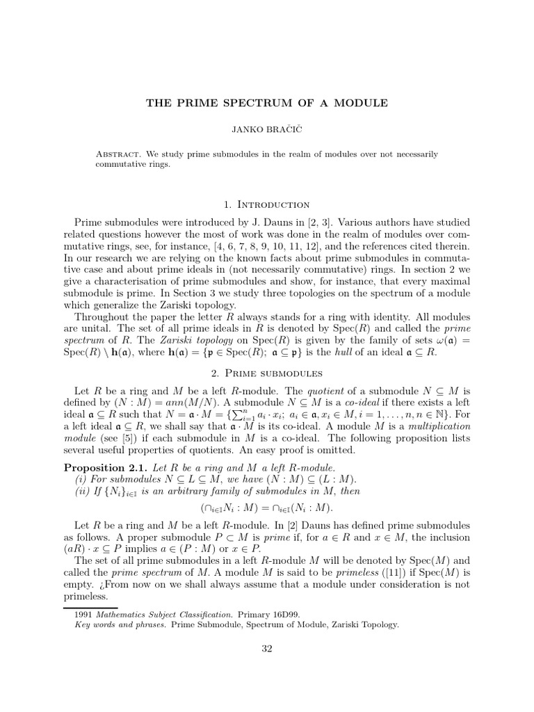 Janko Bracic - The Prime Spectrum of A Module | PDF
