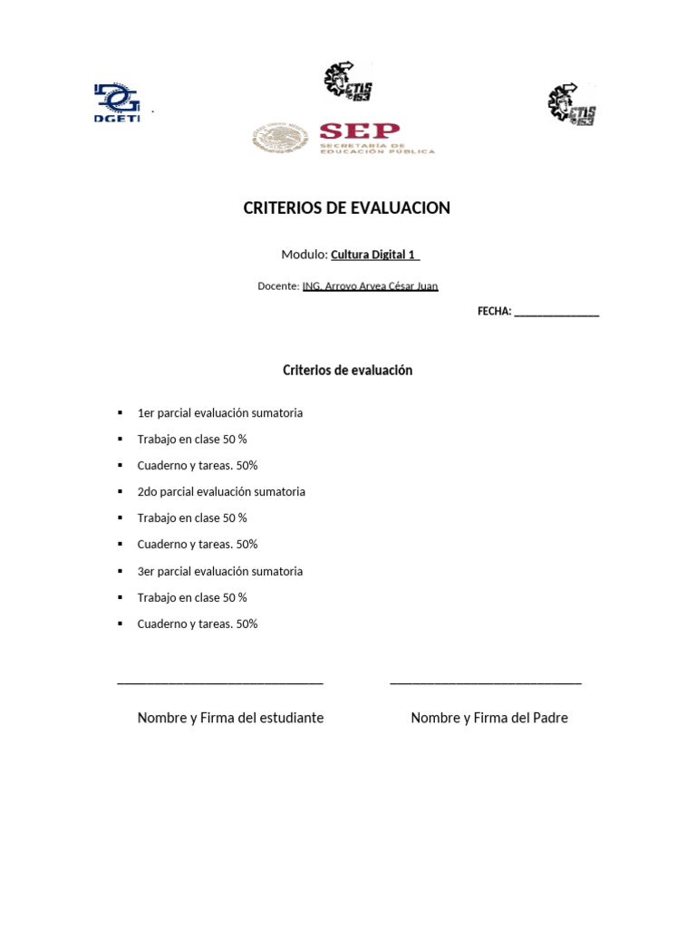 Criterios de Evaluacion | PDF