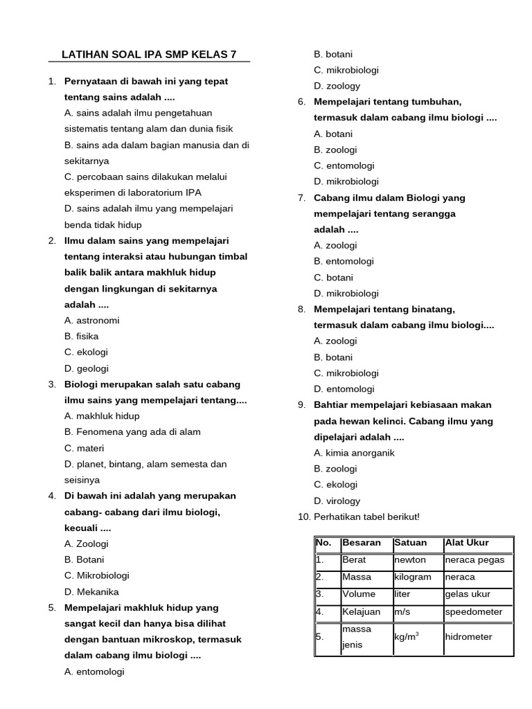 Latihan Soal Ipa SMP Kelas 7 | PDF