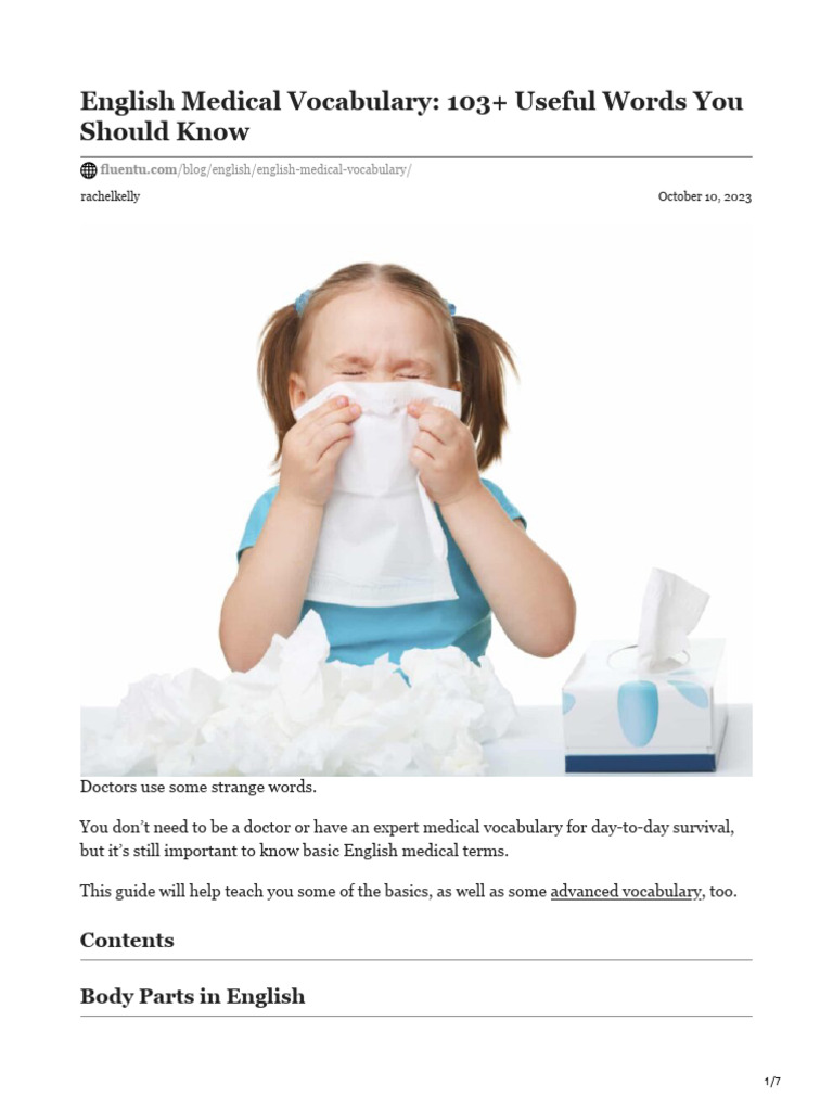 English Medical Vocabulary 1 | PDF