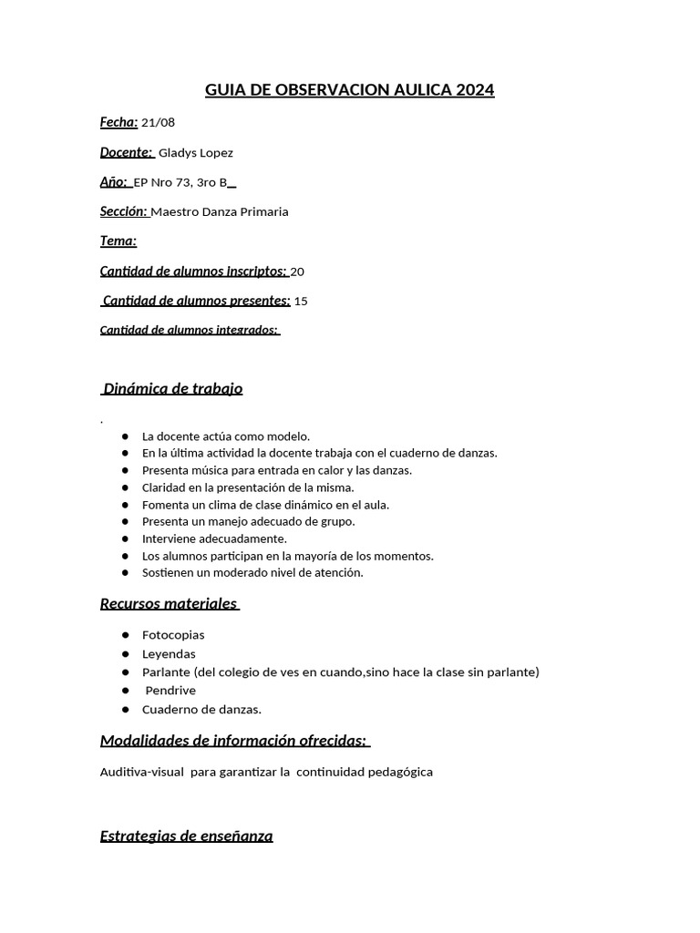 Guia de Observacion Aulica 2024 | PDF