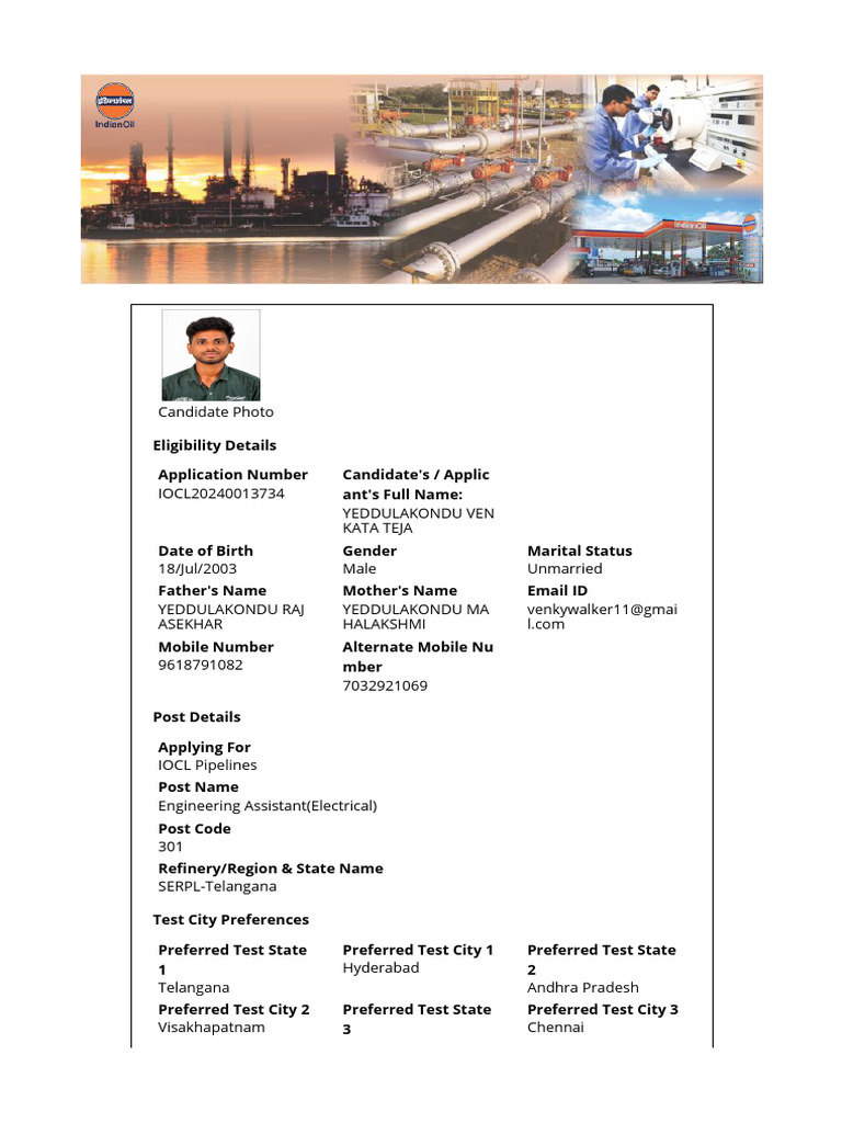 IOCL Form | PDF