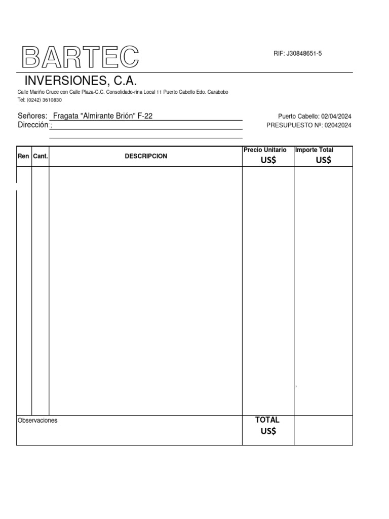 Bartec Presupuesto $ | PDF