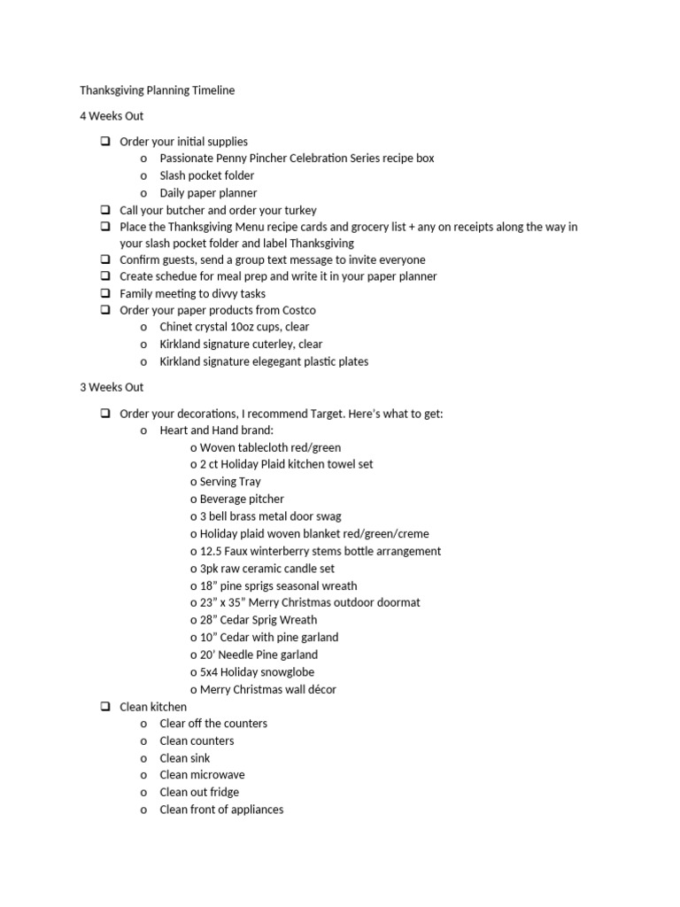 Thanksgiving Planning Timeline Checklist | PDF