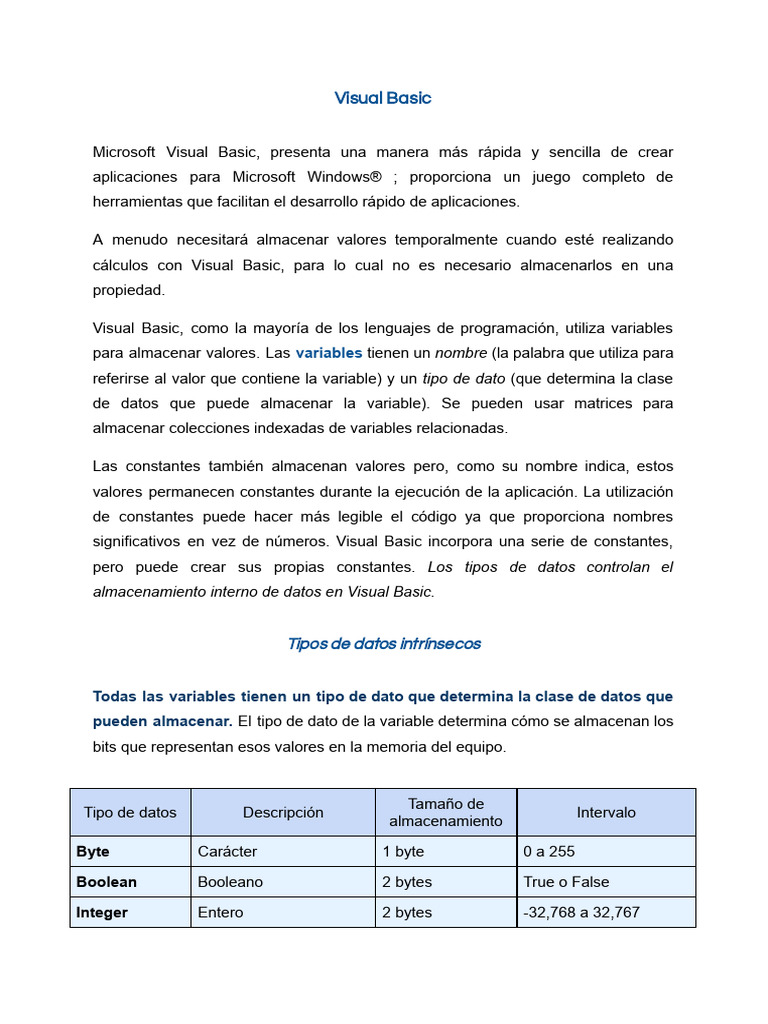 Tipos de datos en Visual Basic | PDF