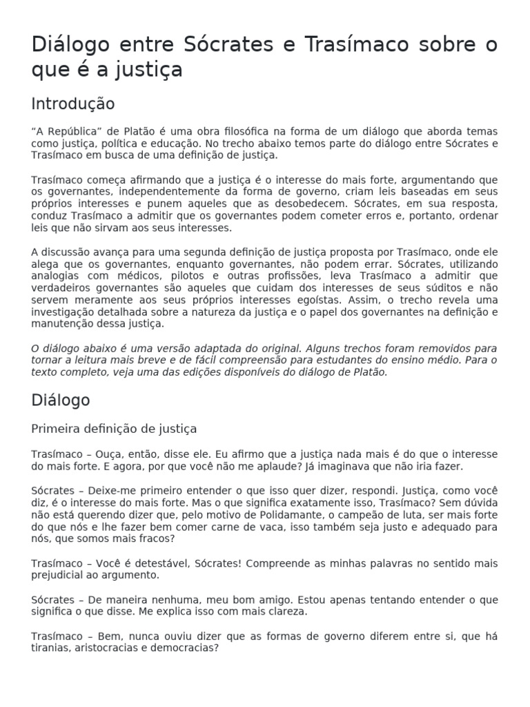 Sócrates e Trasímaco Sobre o Que É A Justiça | PDF
