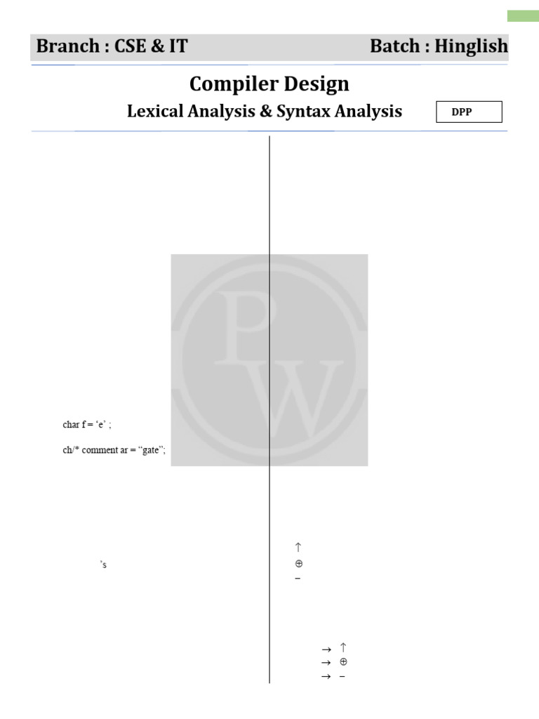 Compiler Design: Branch: CSE & IT Batch: Nglish | PDF