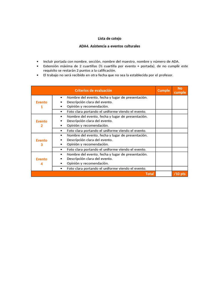 Lista de Cotejo ADA4 | PDF