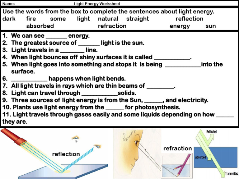 LightEnergyWorksheet 1 | PDF