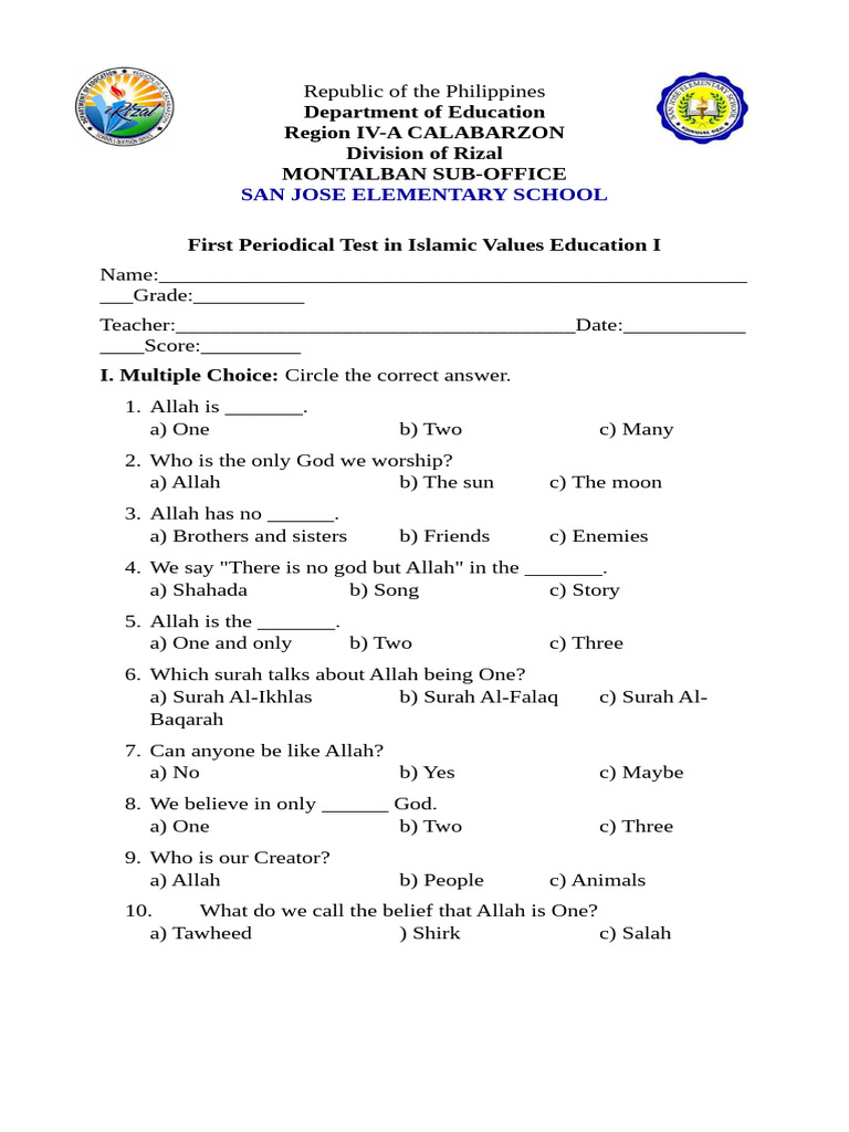 q1 Islamic Values Education 1 | PDF