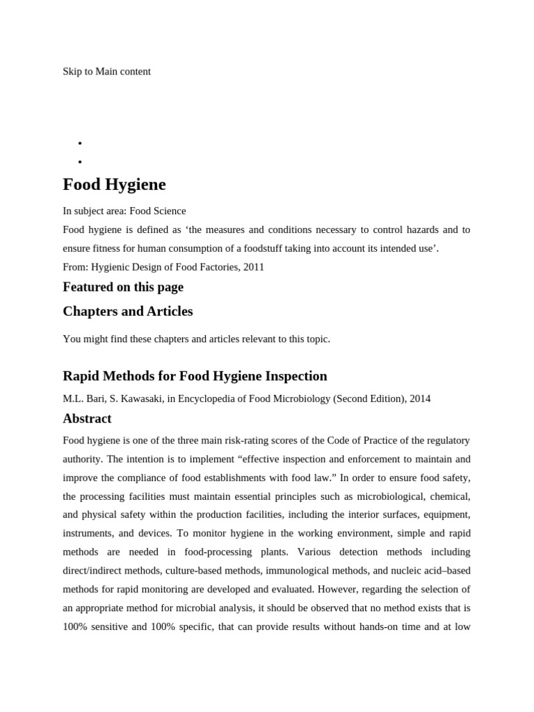 Food Hygiene: Chapters and Articles | PDF