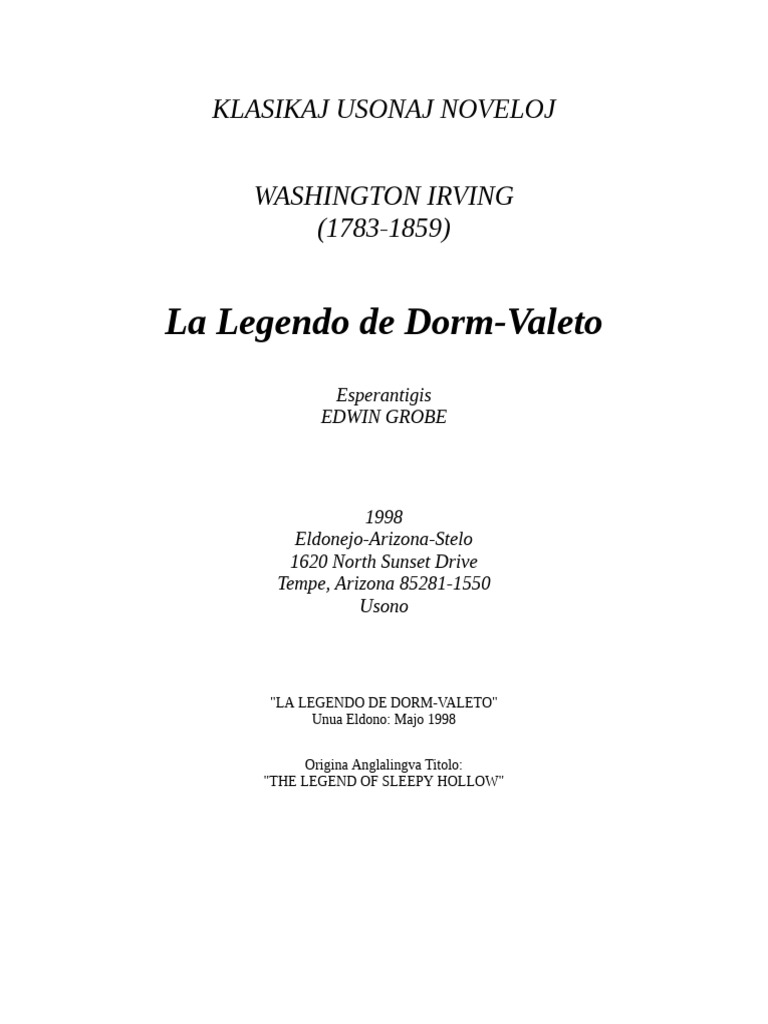 La Legendo de Dorm-Valeto (La Leyenda Del Valle Dormido) Autor ...