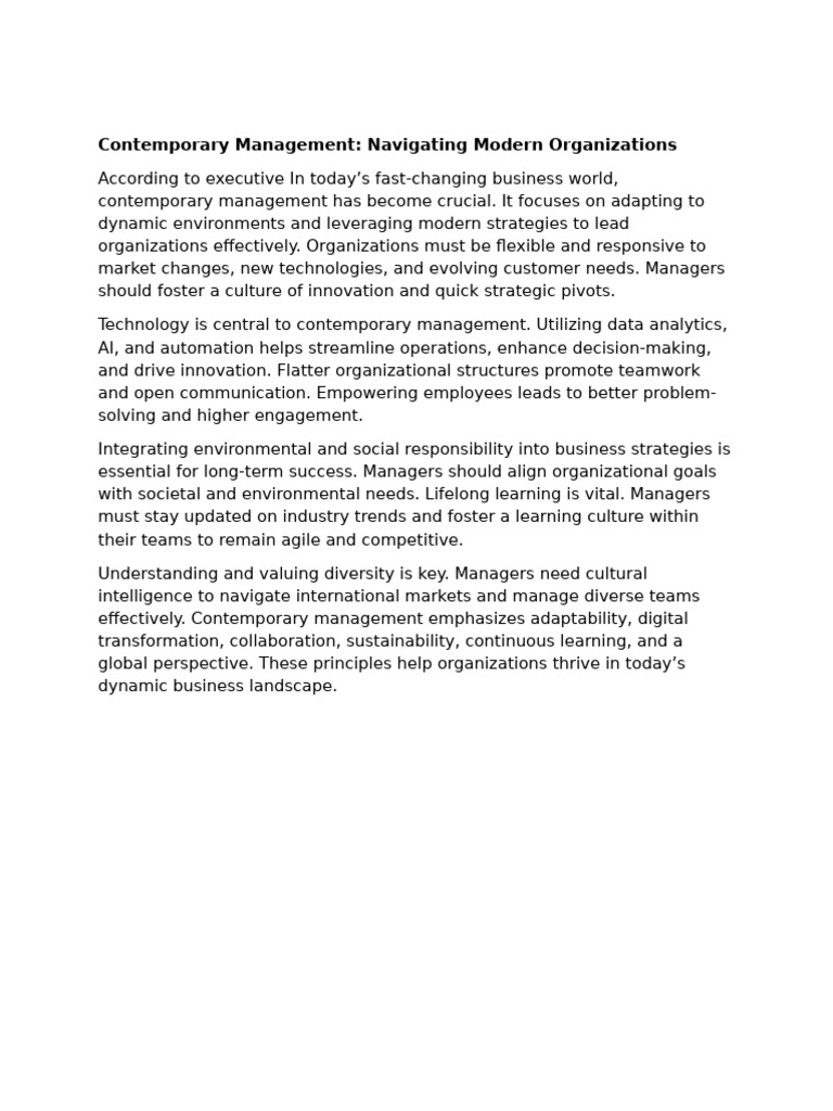 Contemporary Management | PDF