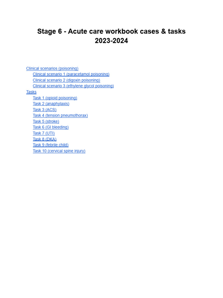 Acute Care - Workbook Cases | PDF