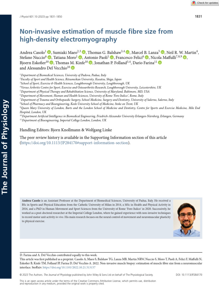 Non Invasive Estimation of Muscle Fibre Size From High Density Electromyography | PDF ...
