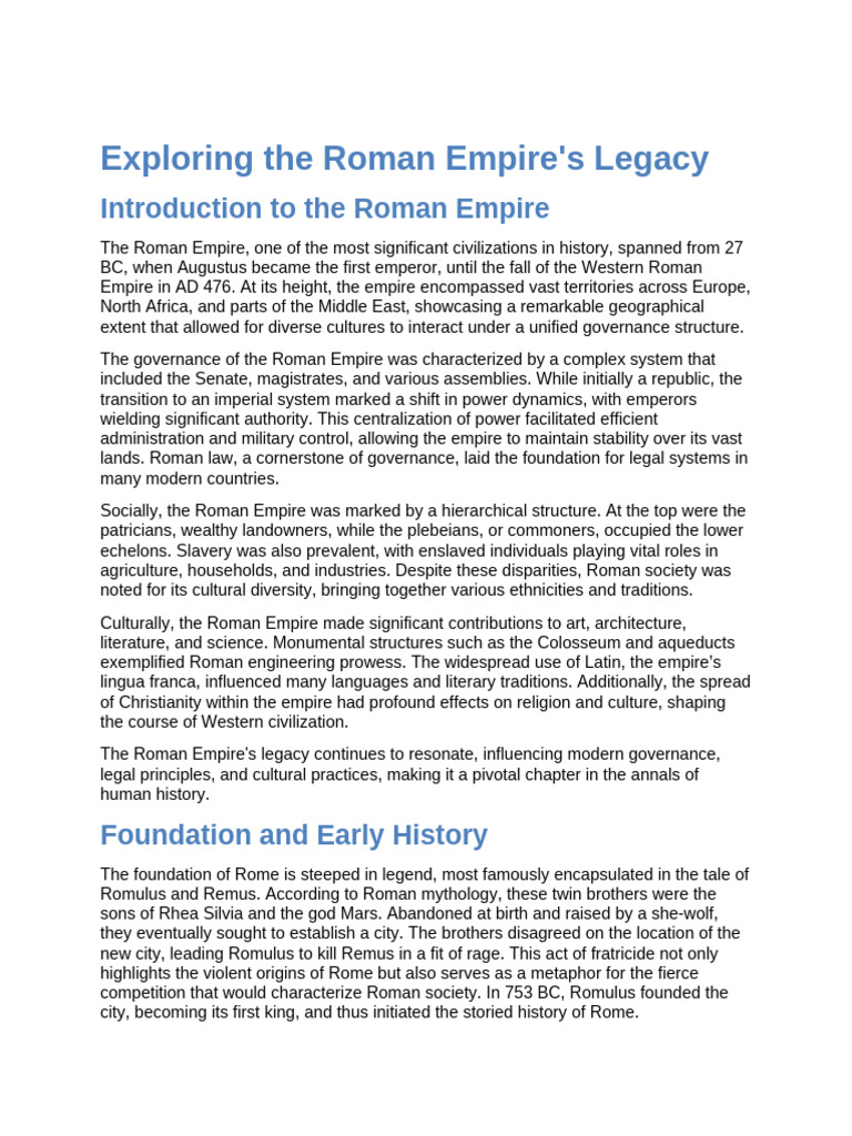 Exploring The Roman Empire's Legacy | PDF