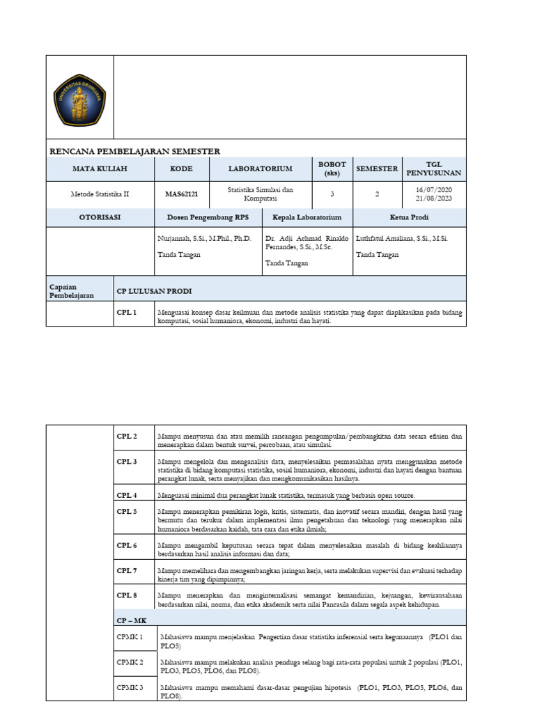 RPS-OBE-Metode-Statistika-II | PDF