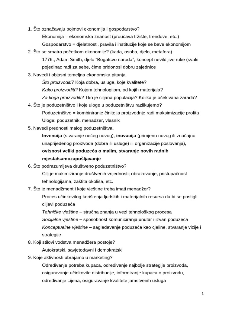 Pitanja Ekonomija | PDF