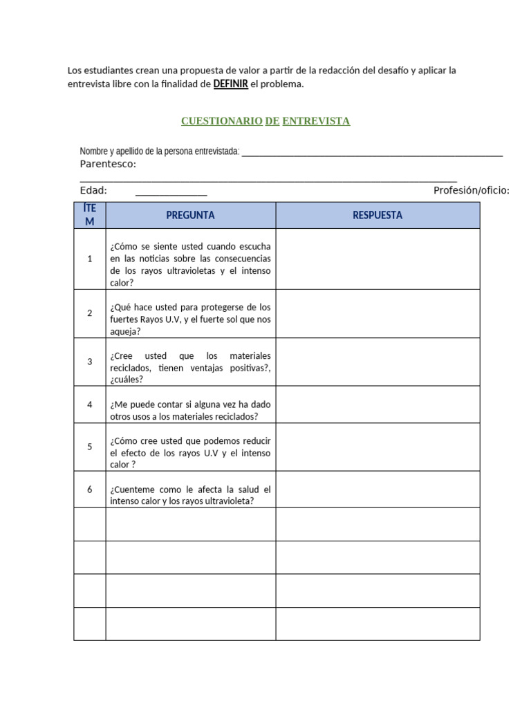 Cuestionario de La Fase Definir Design Thinking | PDF