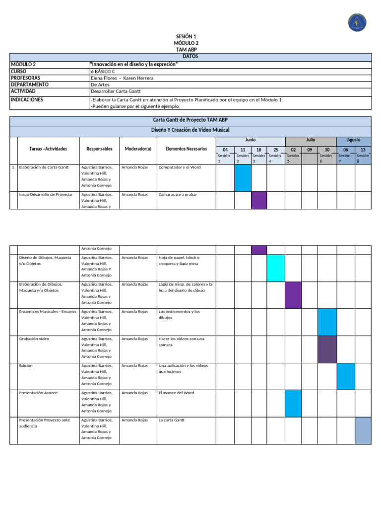 6B C - Carta Gantt - Sesión 1 - Módulo 2 | PDF