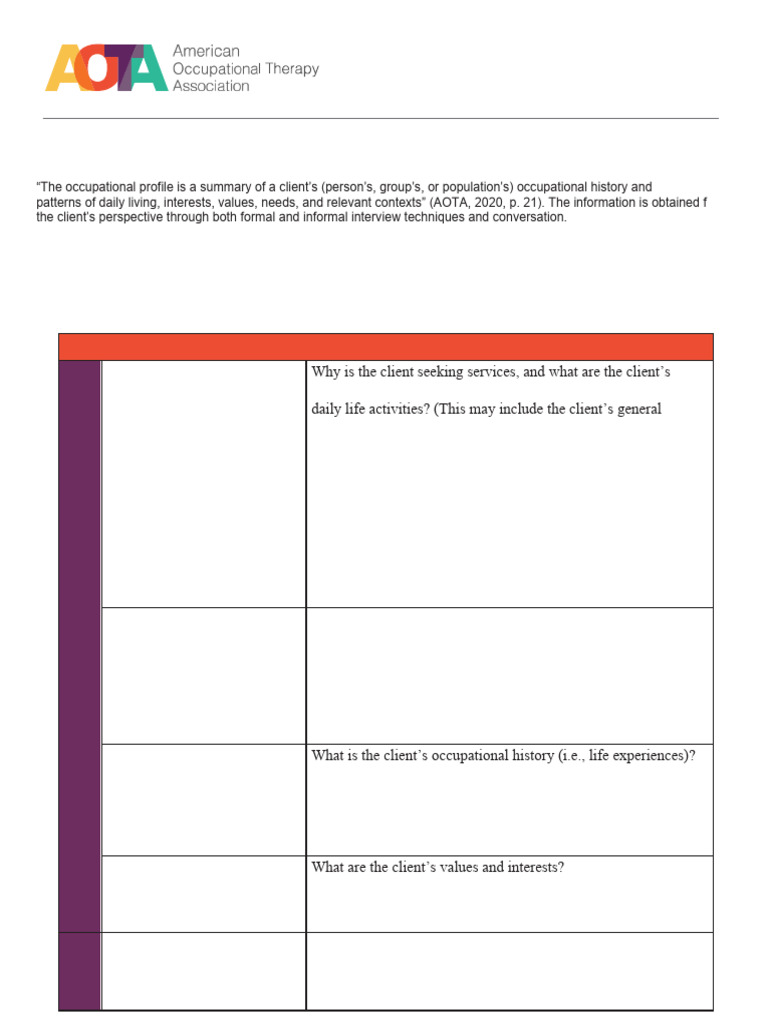 Occupational Profile Word Document Template Form | PDF
