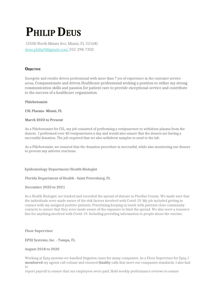 Philip Deus' Resume | PDF | Health Sciences | Business