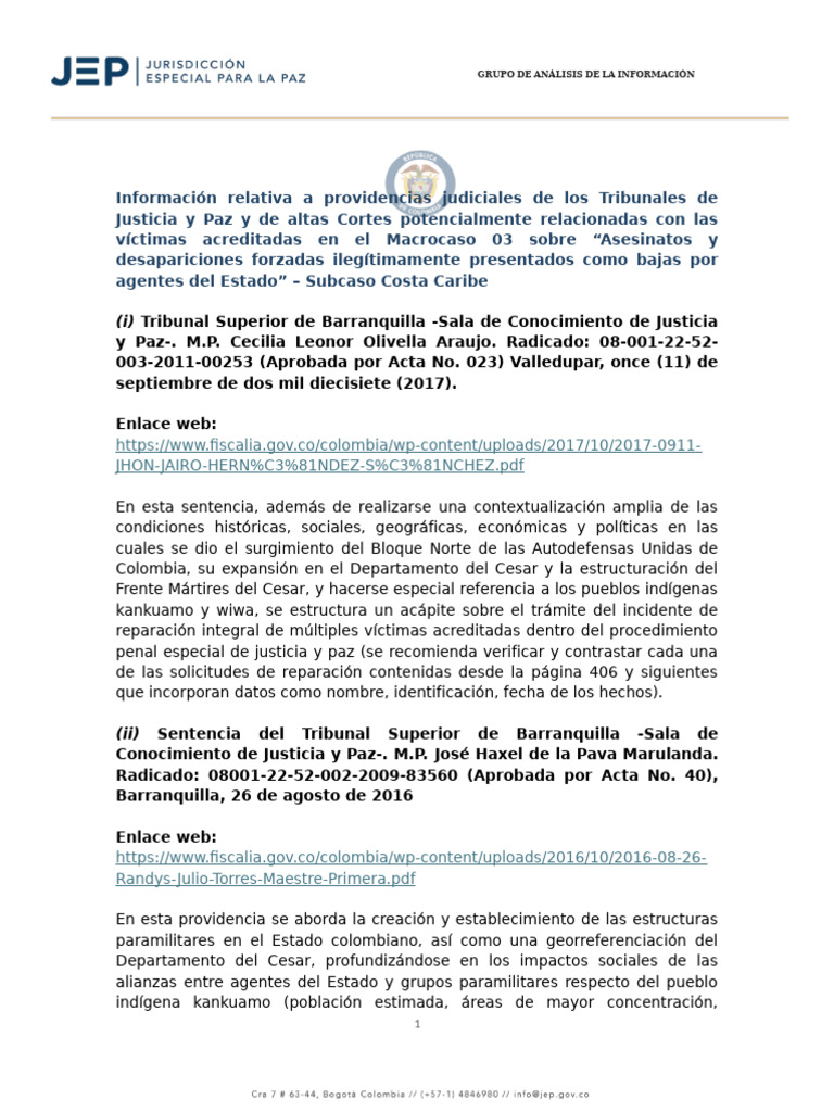 Documento de Referencias Providencias Judiciales Subcaso Caribe (8 de Agosto) | PDF