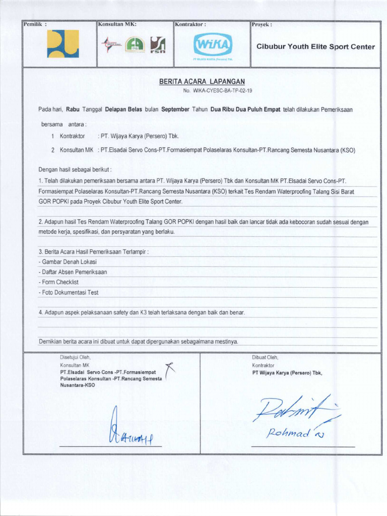 BA Test Rendam Waterproofing Talang Sisi Barat GOR POPKI (18 Sep 2024 ...
