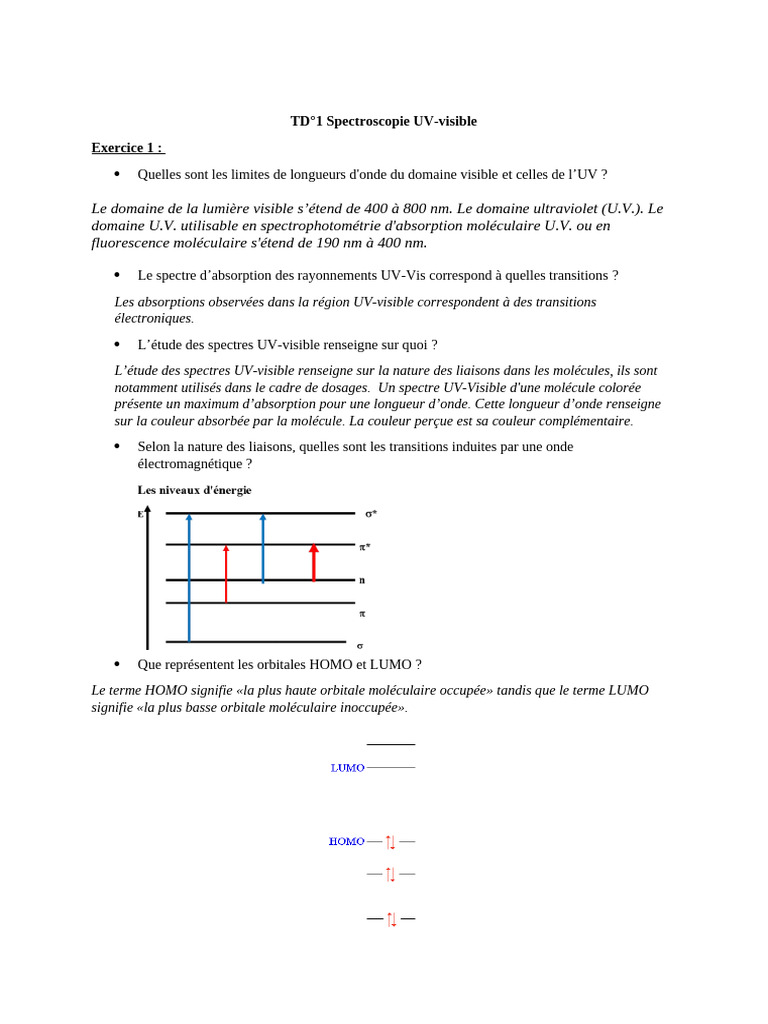 SERIE TD1 PolymÃ Re SPECTROSCOPIE UV VISIBLE Corrigã©e | PDF