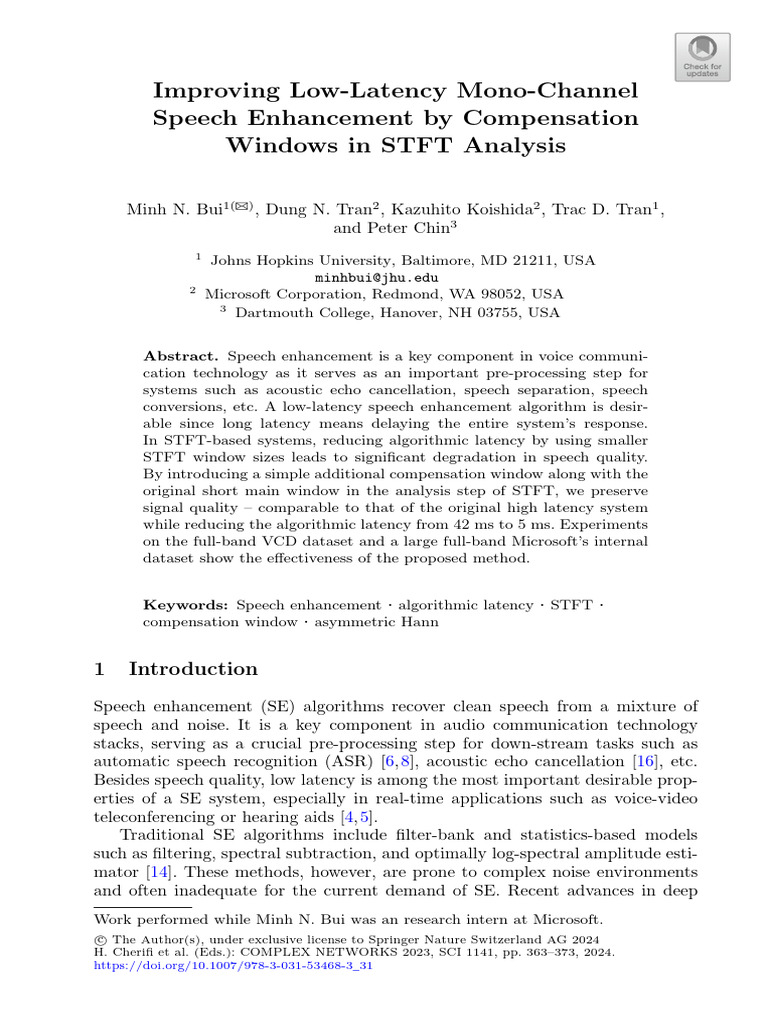 Improving Low-Latency Mono-Channel Speech Enhancement by Compensation Windows in STFT Analysis ...