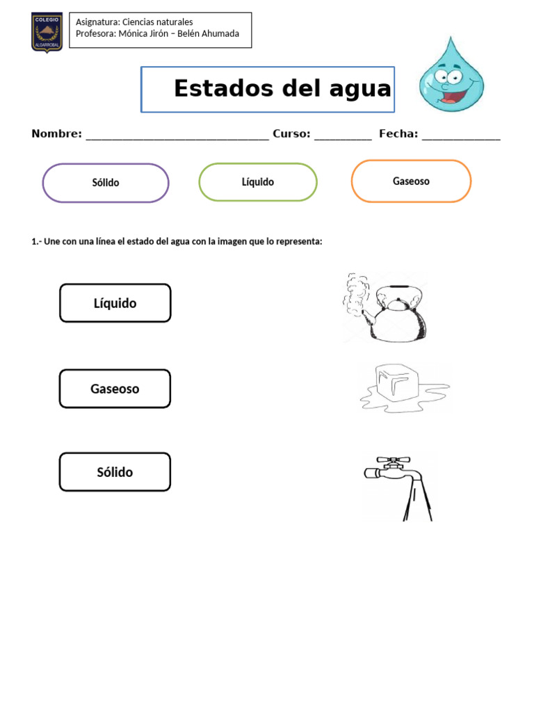 Gu”a estados del agua 2ų basico | PDF