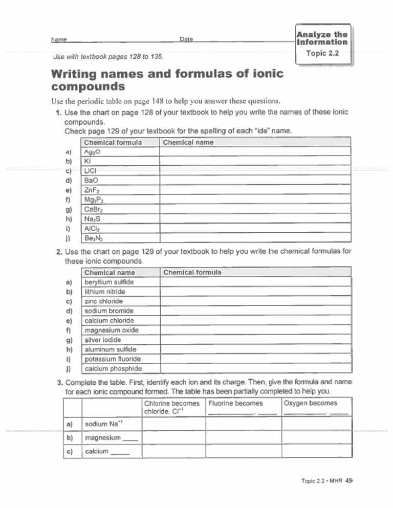 2.2 e naming ionic compounds and predicting formulas | PDF