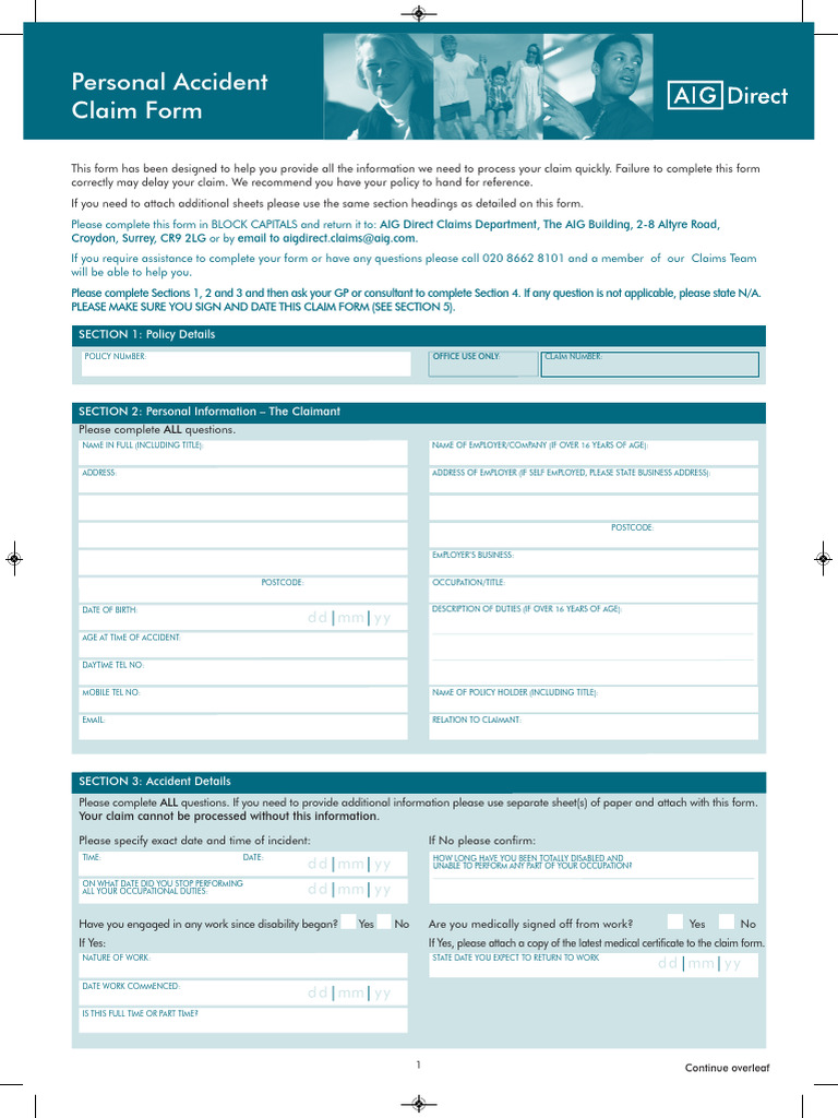AIG DirectPersonal Accident Claim Form | PDF
