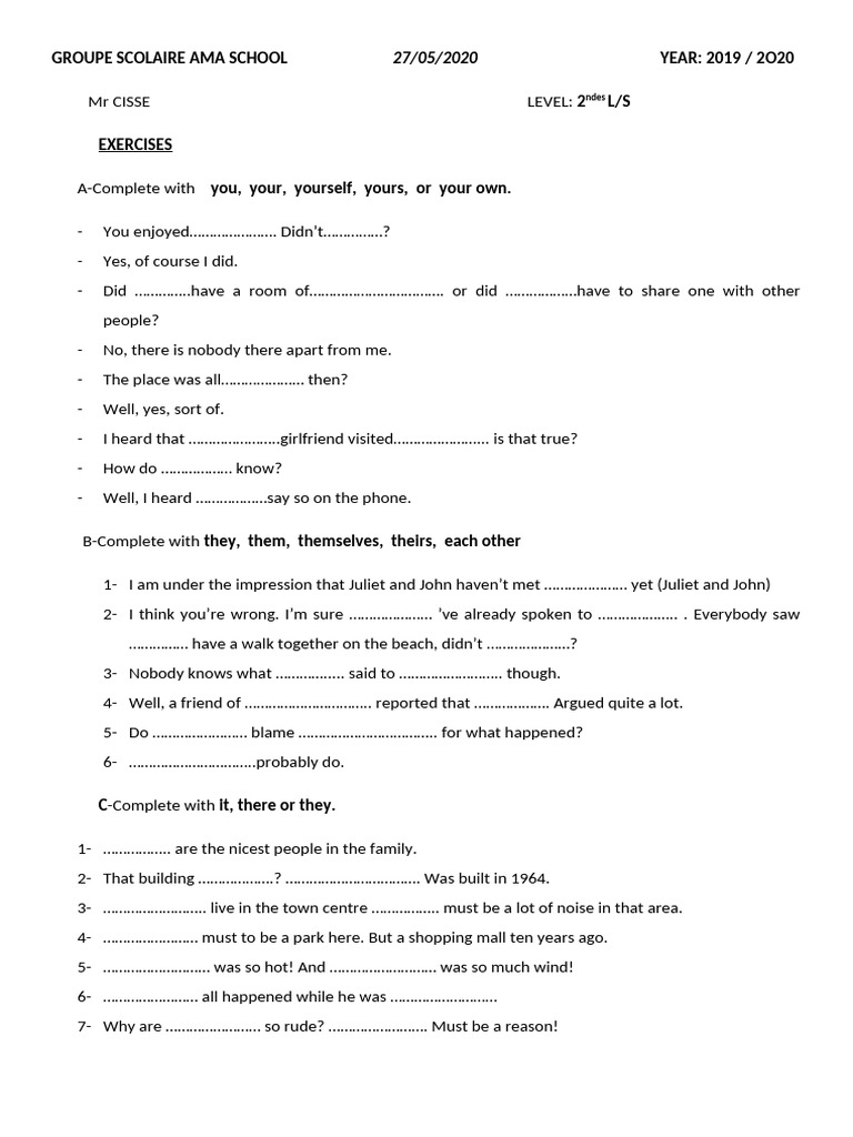 Grammar Exercises Ang | PDF