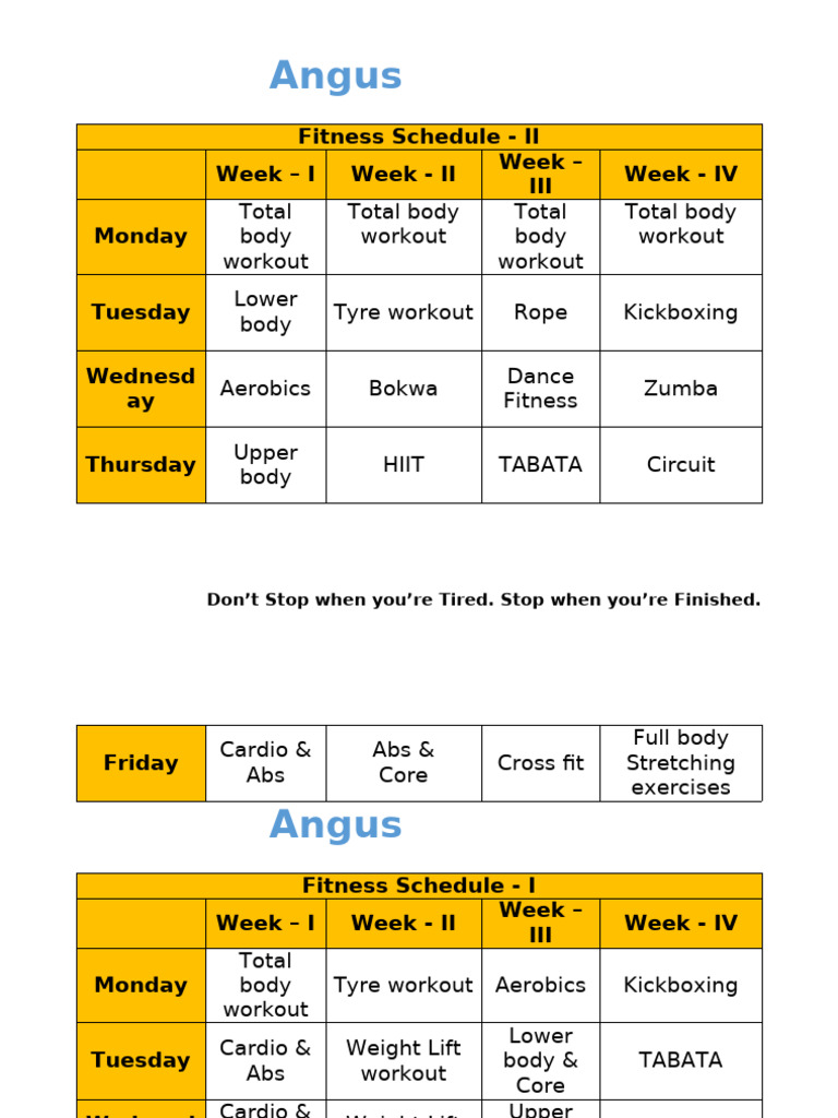 Fitness Schedule-I and II | PDF